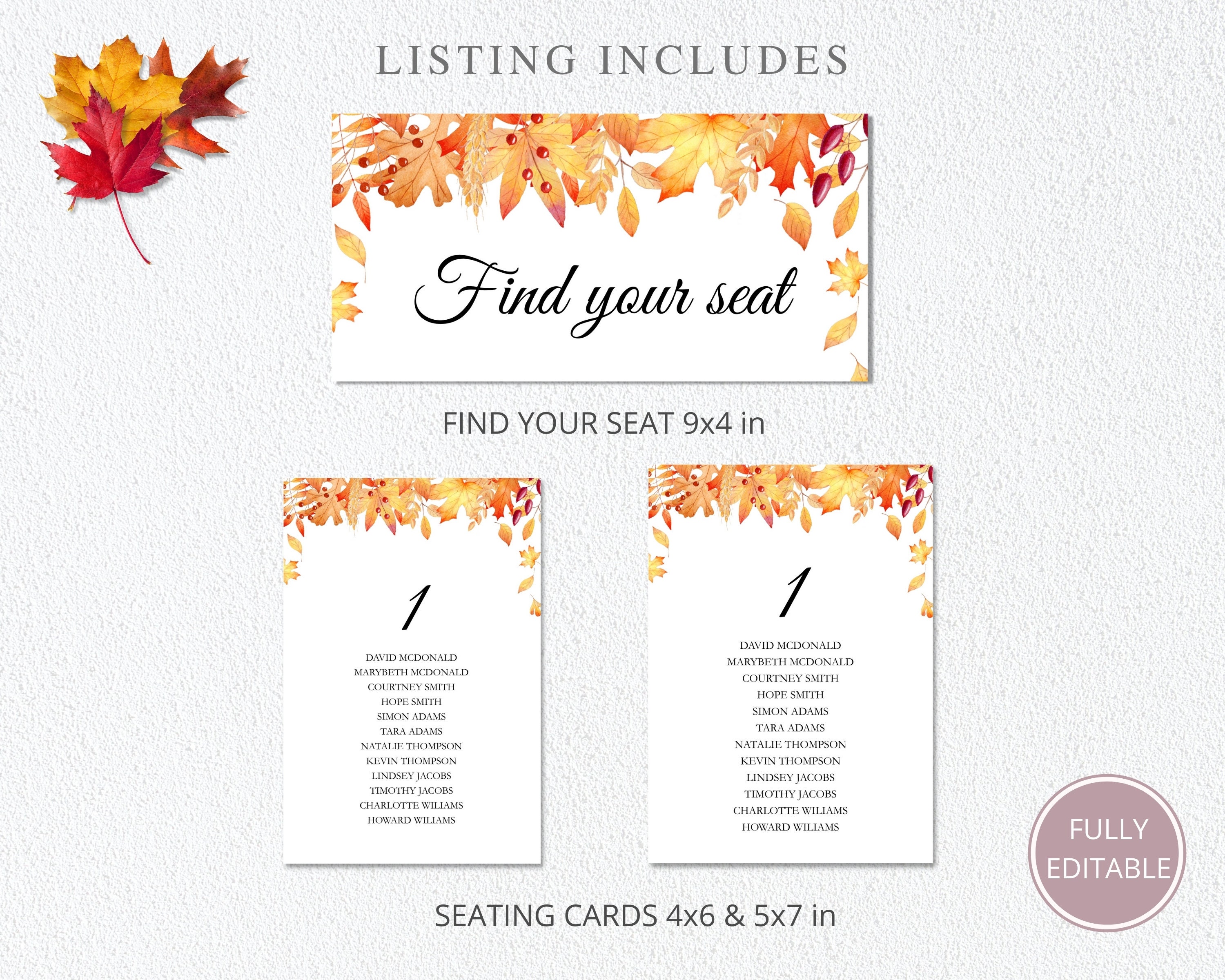 Fall Wedding Seating Chart Template Thanksgiving Dinner - Etsy