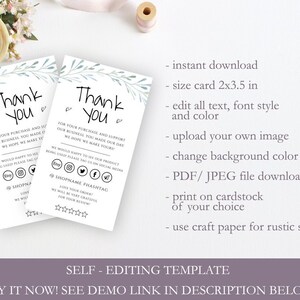 Rustic Thank You Card Template Printable Thank You for Order - Etsy