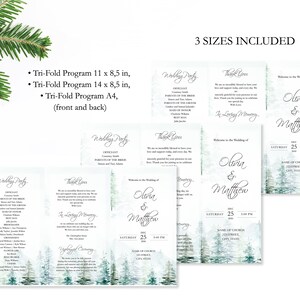 Winter Wedding Program Template, Editable Christmas Wedding Program, Printable Trifold Program ...