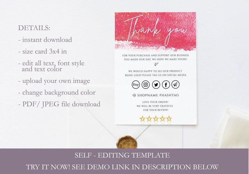 Thank You for Your Purchase Template Editable Small Business - Etsy