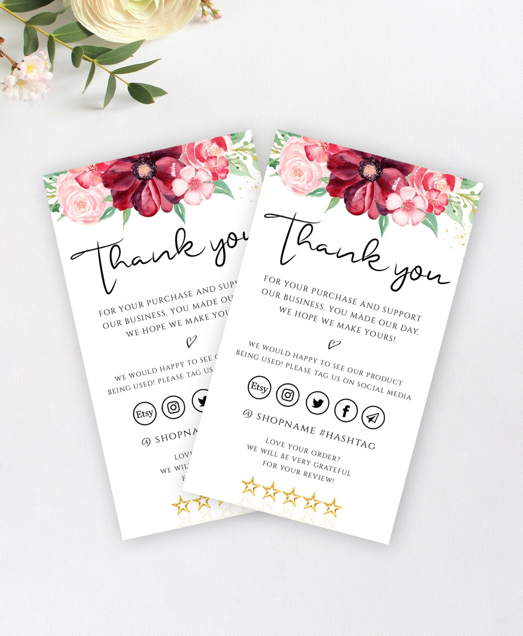 Business Thank You Cards, Editable Small Business Forms, Printable ...