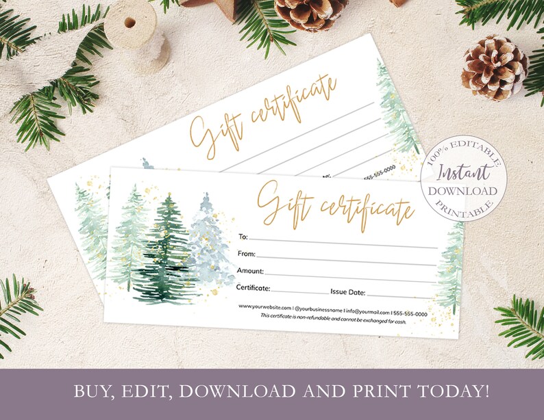 Editable Christmas Gift Certificate Winter Gift Cards - Etsy