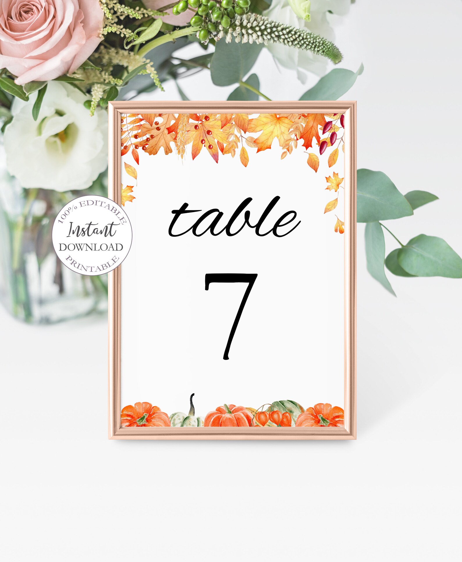 Fall Wedding Table Numbers Template Printable Fall Wedding - Etsy
