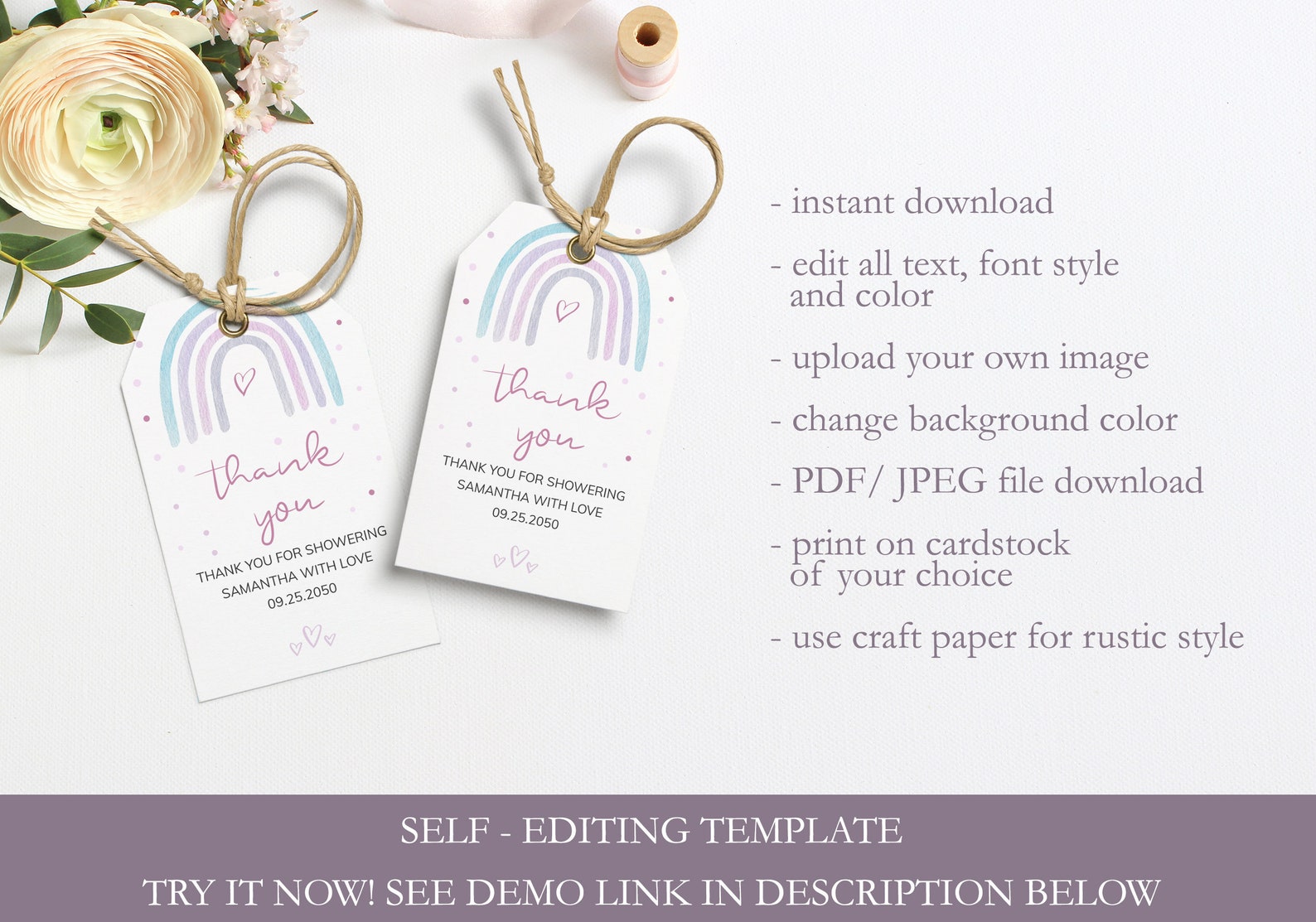 Rainbow Favor Tags Template Printable Thank You Labels Etsy | Etsy