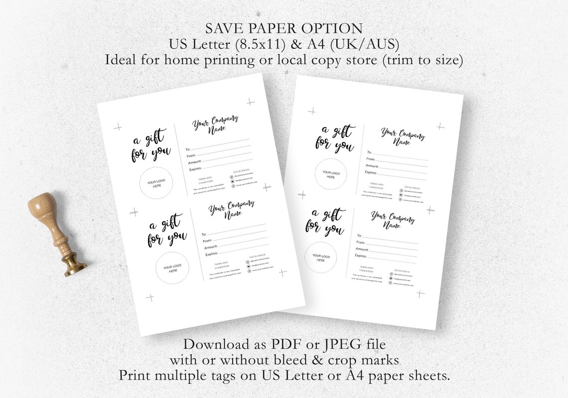 Rustic Gift Card Printable, Editable Etsy Gift Card for Customers ...