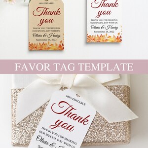 Fall Wedding Thank You Tags Editable, Fall Baby Shower Favor Tag ...