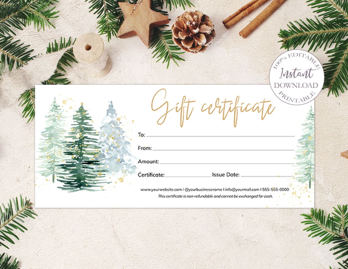 Editable Christmas Gift Certificate Winter Gift Cards - Etsy