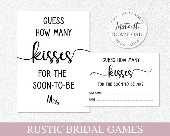 Bridal Shower Game Editable Guess How Many Kisses for the - Etsy