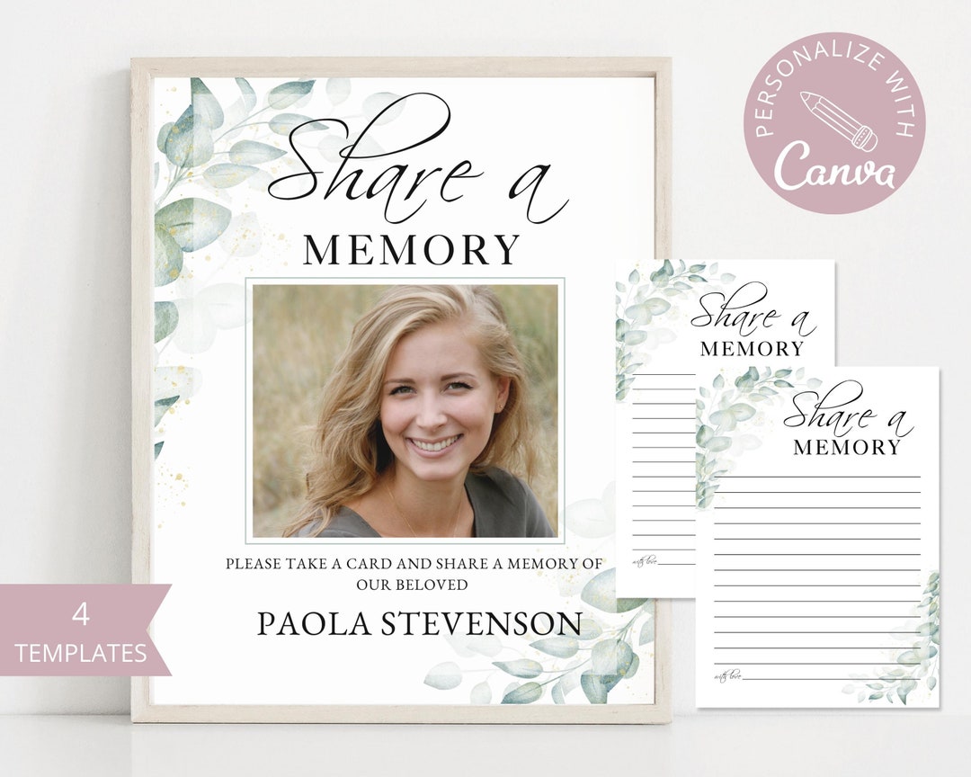 Funeral Share a Memory Cards I Editable Canva Template I Greenery Share ...