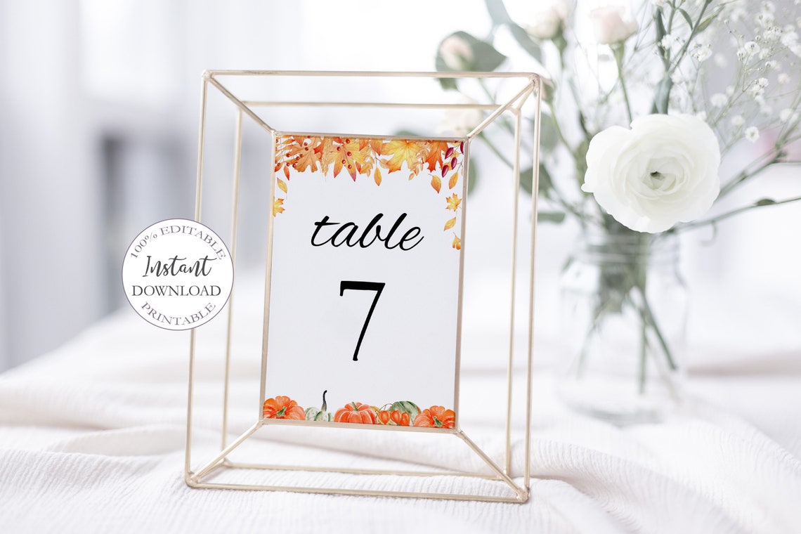 Fall Wedding Table Numbers Template Printable Fall Wedding - Etsy