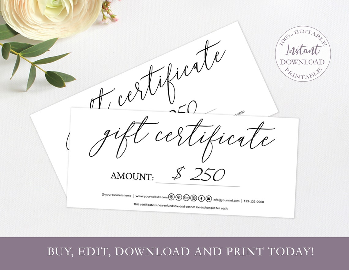Gift Certificate Template Printable Editable Etsy Gift Card | Etsy