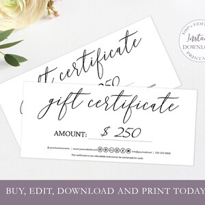Gift Certificate Template Printable, Editable Etsy Gift Card ...
