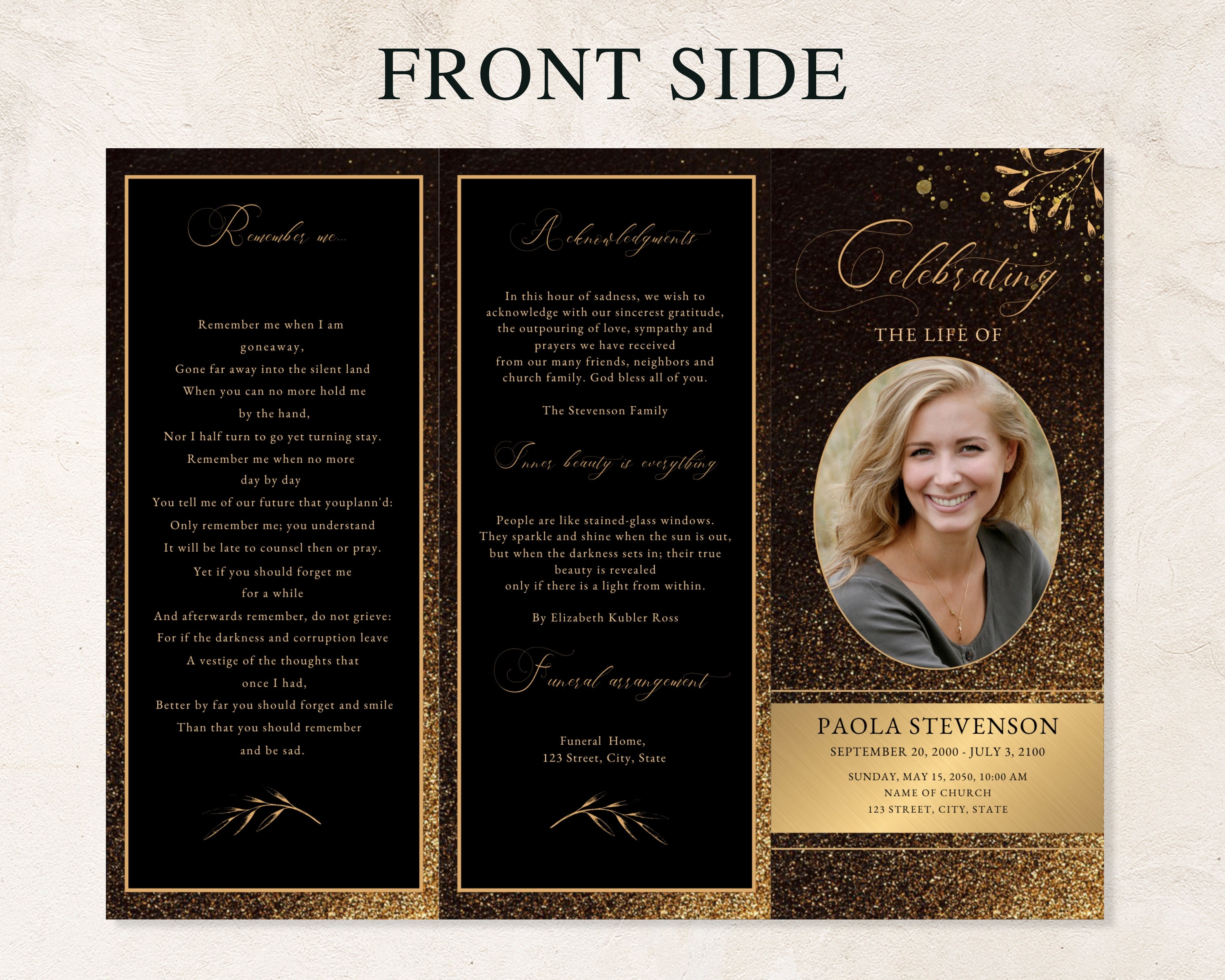 Editable Canva Trifold Funeral Program Template Black and - Etsy Australia