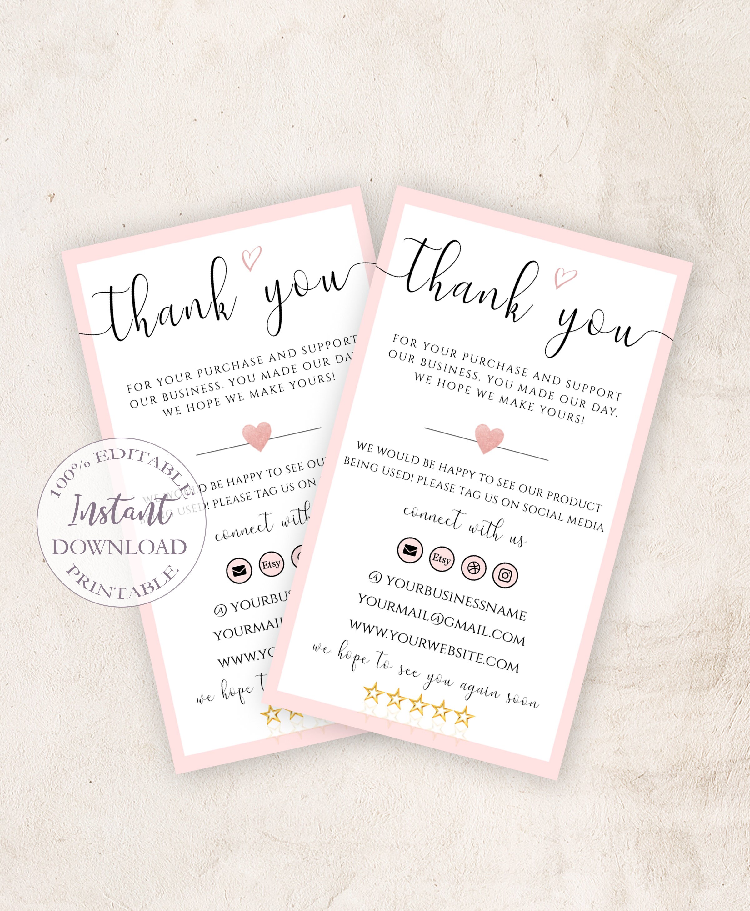 Thank You Business Cards Template Editable Thank You for | Etsy