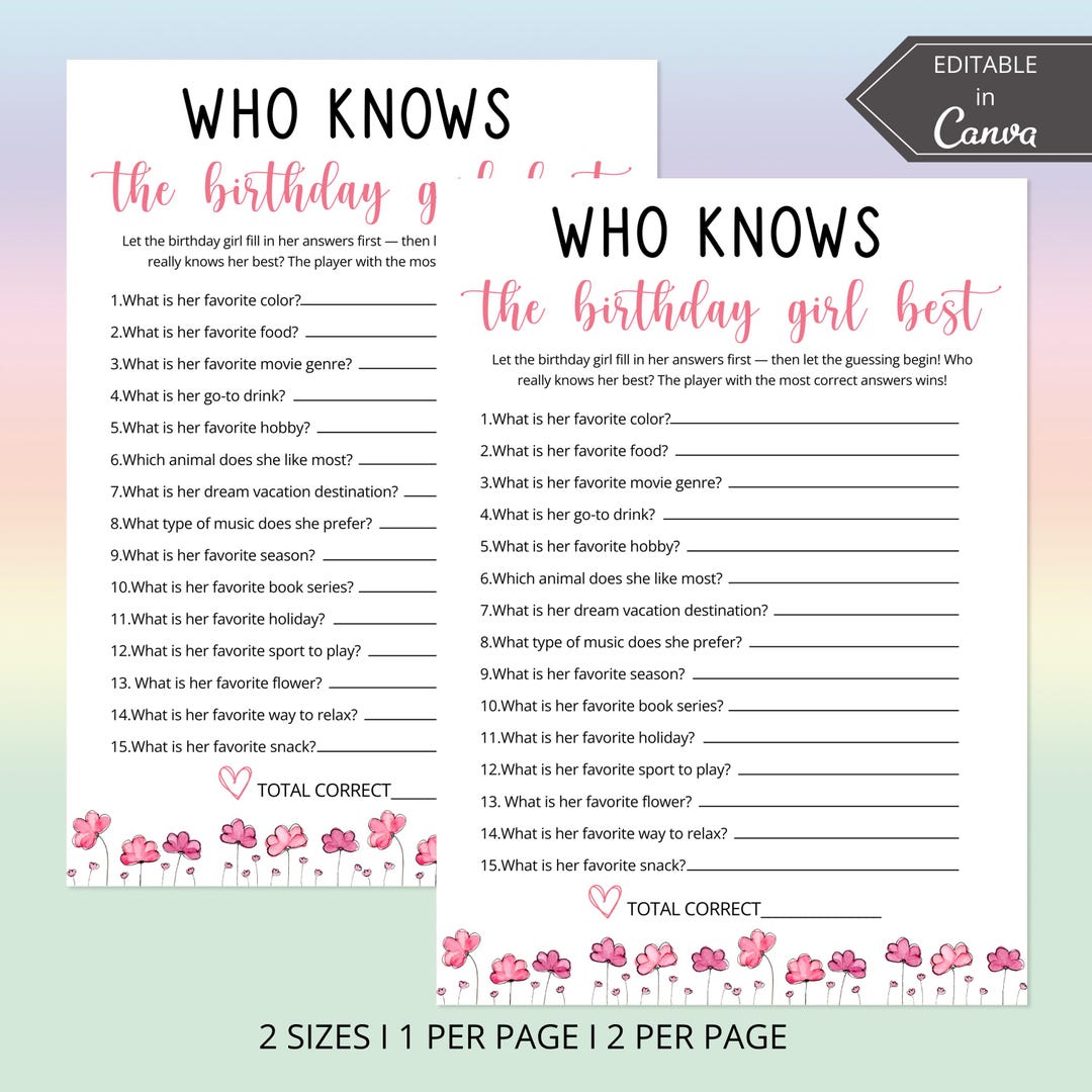 Who Knows the Birthday Girl Best Quiz Game | Canva Birthday Template ...