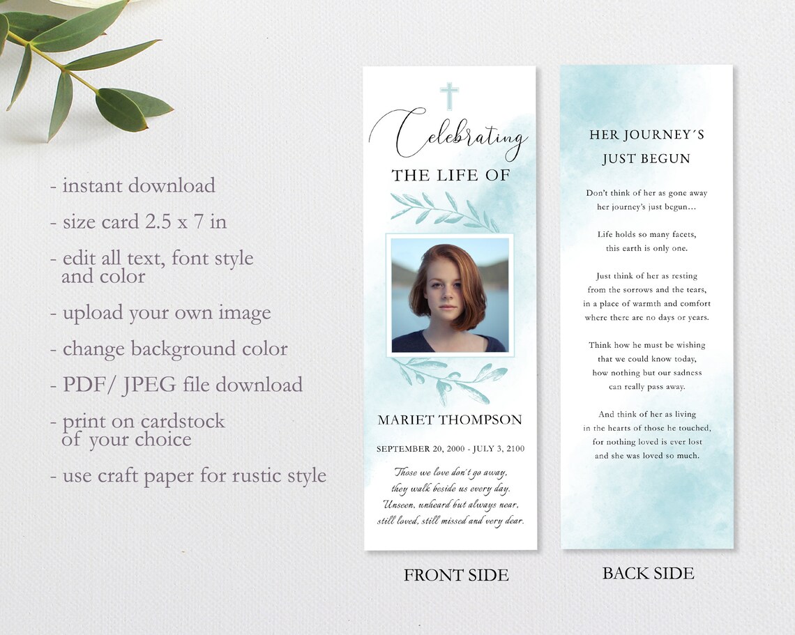 Obituary Bookmark Template Loss of Loved One Printable - Etsy