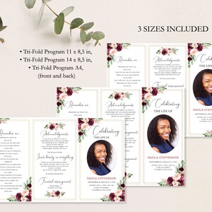 Trifold Funeral Program Template for Woman, Editable Loss of Mother ...