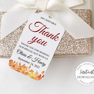 Fall Wedding Thank You Tags Editable, Fall Baby Shower Favor Tag ...