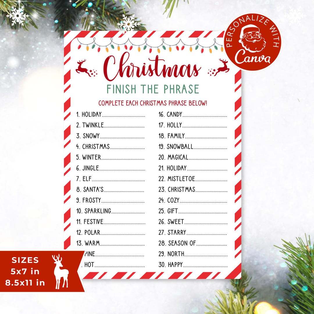 Christmas Finish the Phrase Game | Fun Holiday Group Game Canva ...