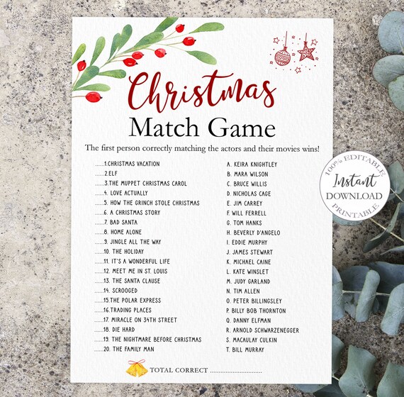 Christmas Match Game Template Holiday Bridal Shower Games | Etsy