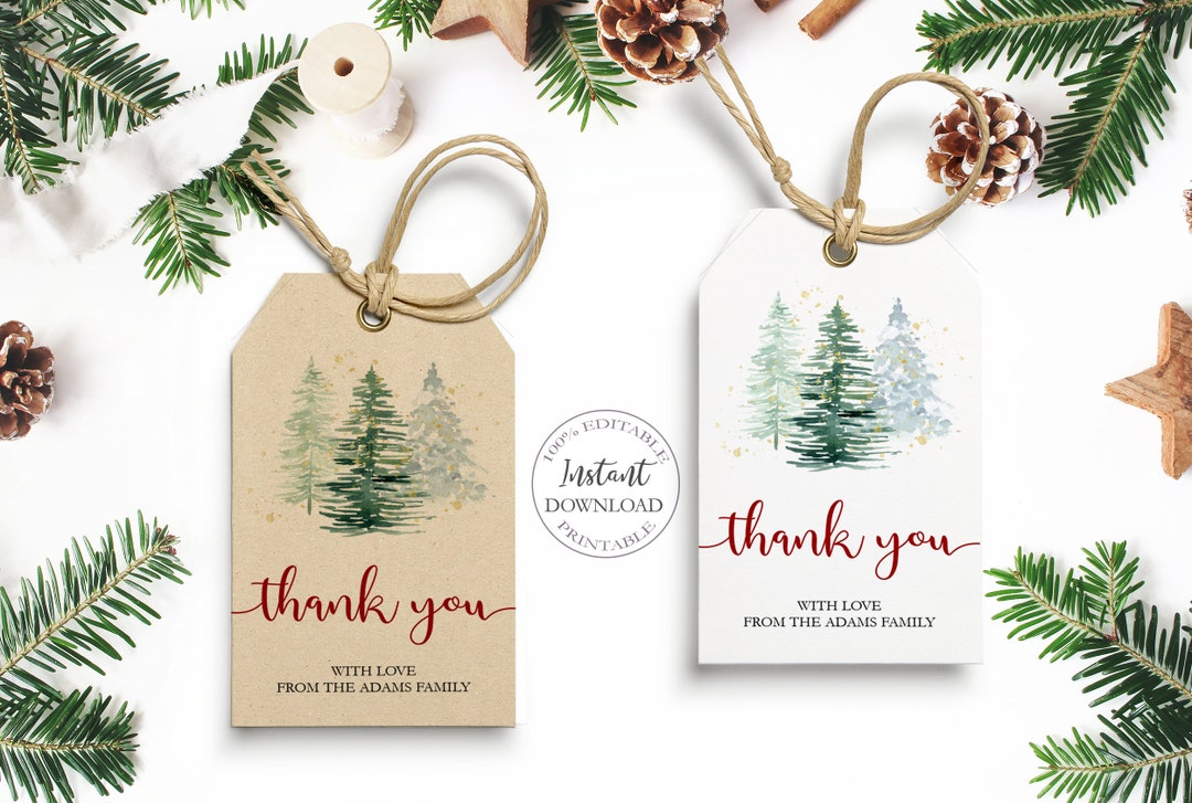 Christmas Tree Thank You Tags, Xmas Thankful Favor Tag Printable ...