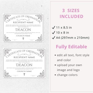 Editable Deacon Ordination Certificate | Minister License Canva ...