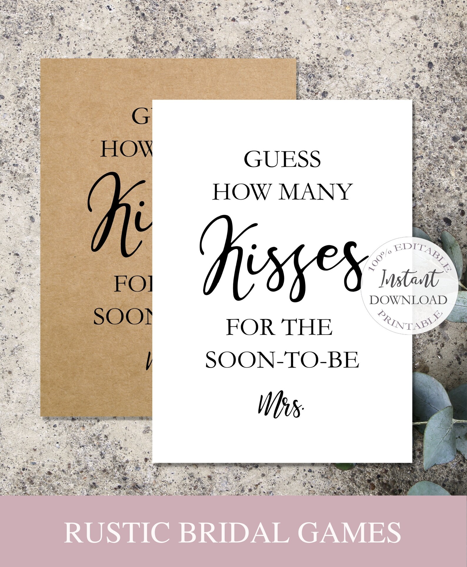 Bridal Shower Game Editable, Guess How Many Kisses for the Soon to Be ...
