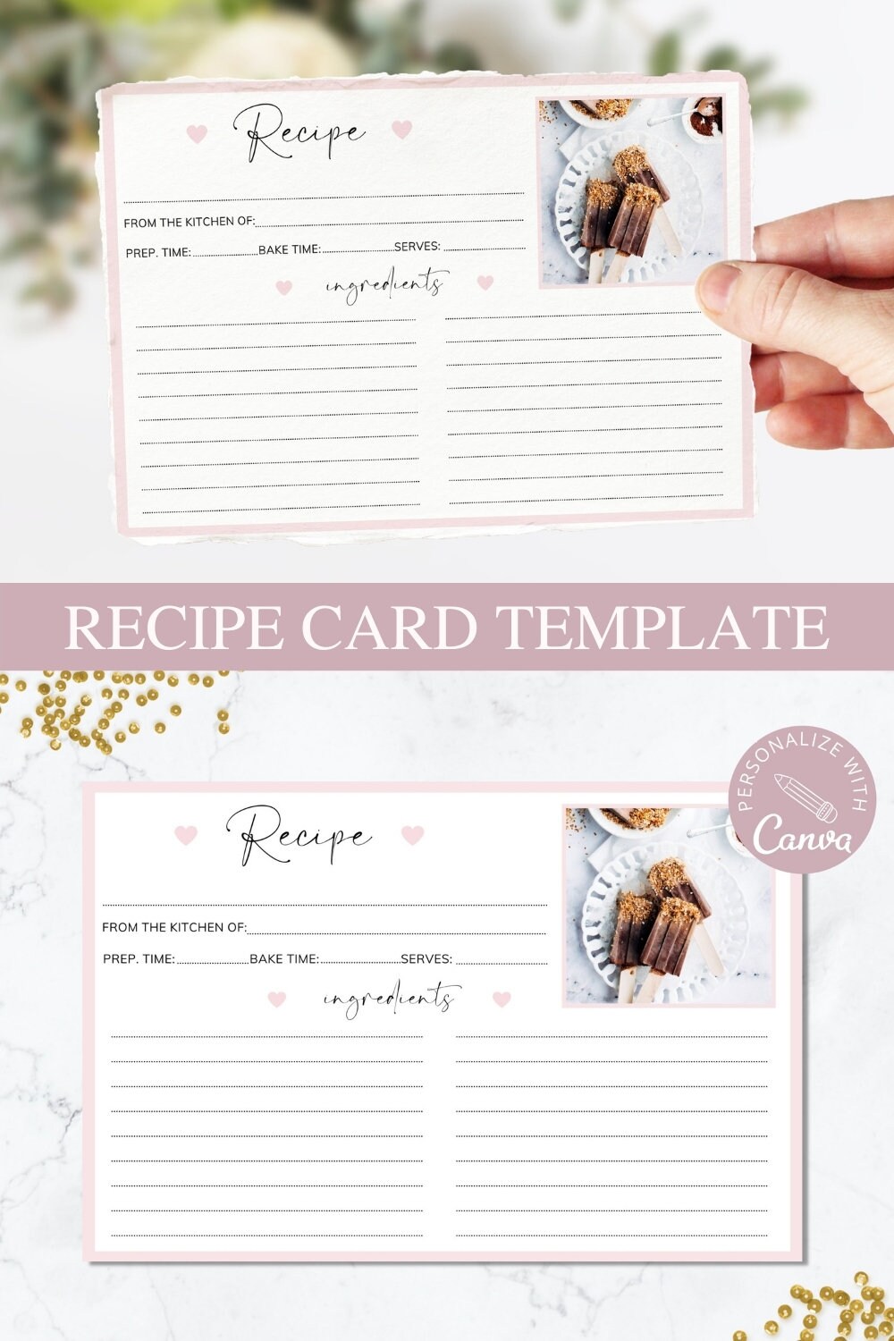 Pink Recipe Cards Printable 4x6 Recipe Card Template Custom - Etsy
