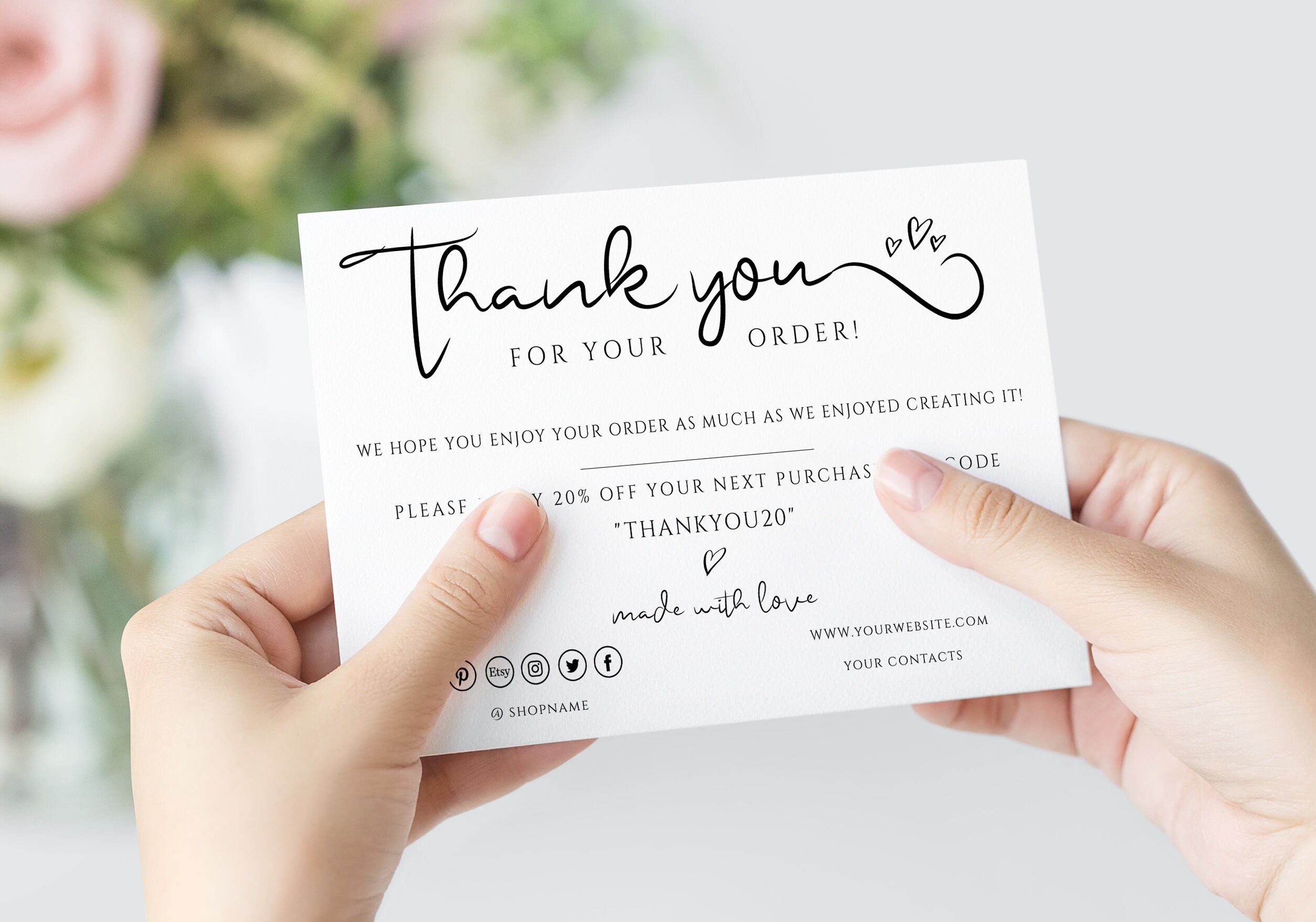 Thank You Business Cards Template Editable Rustic Thank You | Etsy