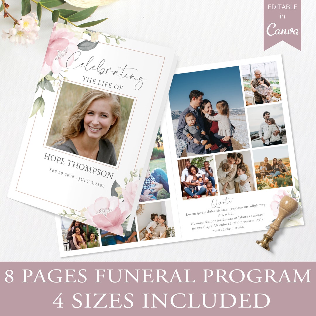 8 Page Funeral Program Template I Canva Template Printable, Celebration ...