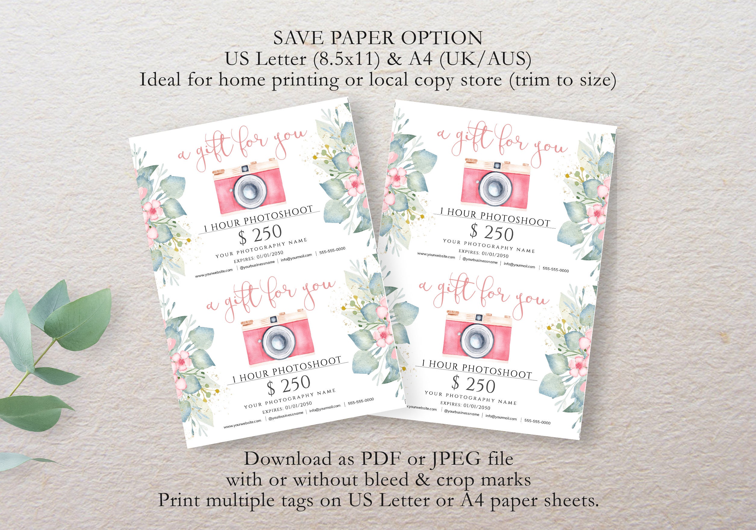 Photography Gift Certificate Template Printable Gift Ideas | Etsy