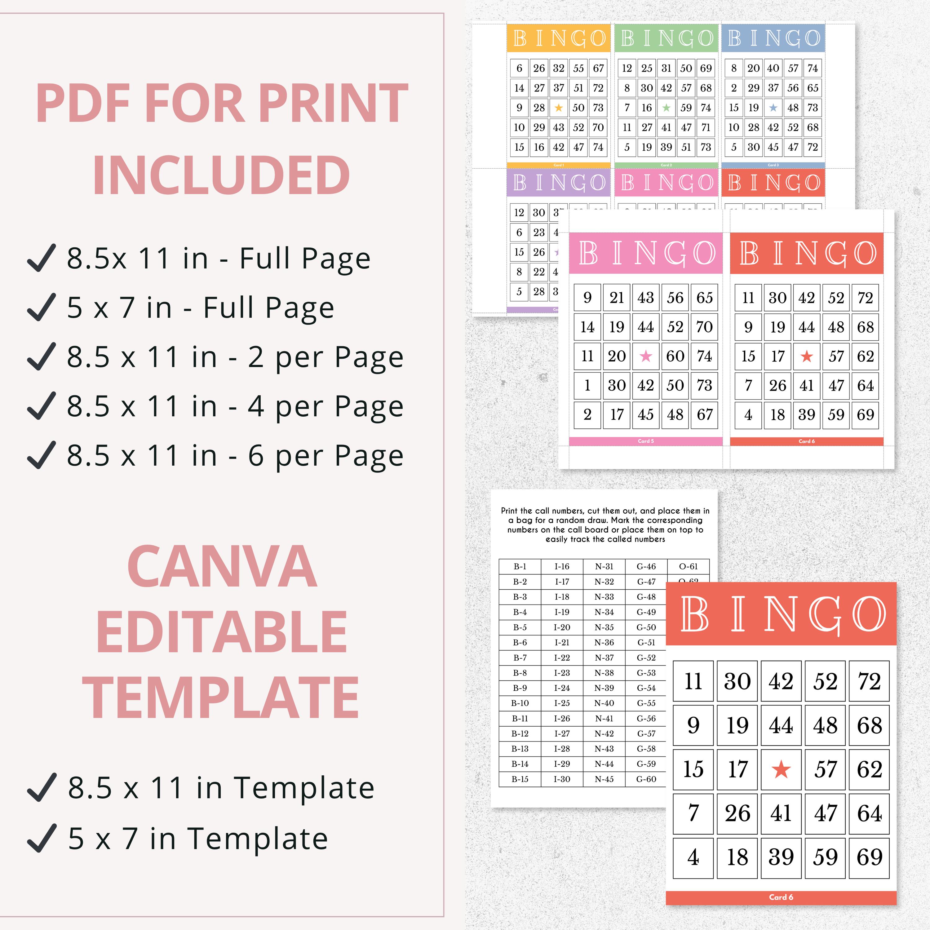 100 Printable Bingo Cards | 1, 2, 4 and 6 per Page, Custom Bingo Card ...