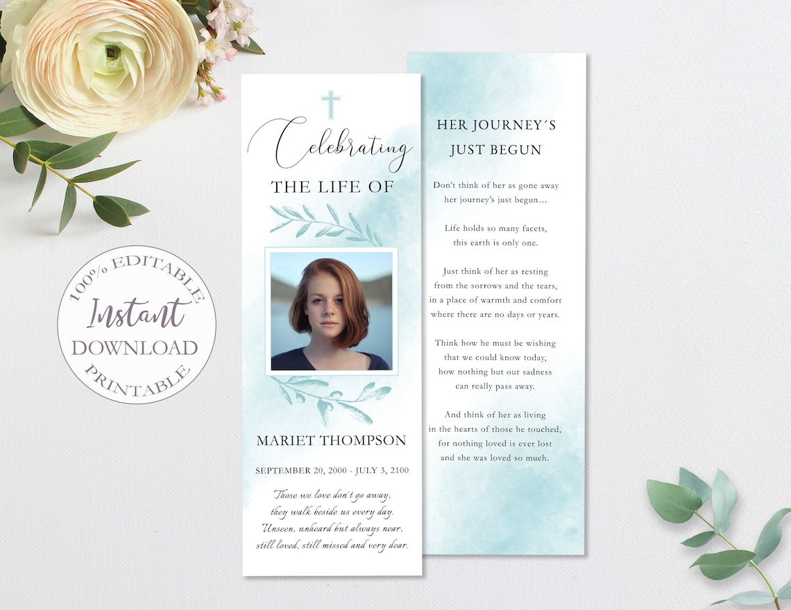 Obituary Bookmark Template Loss of Loved One Printable - Etsy