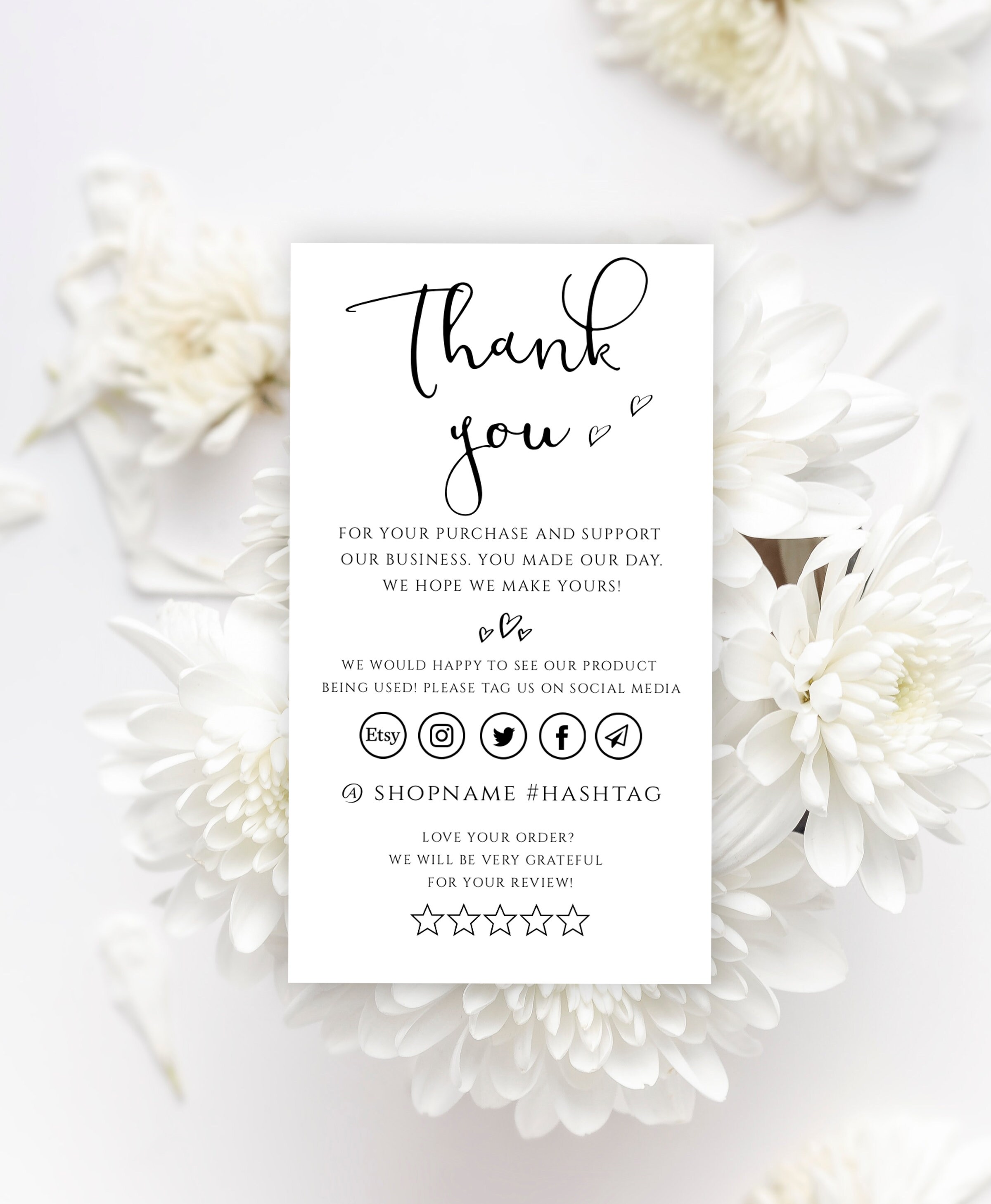 Thank You Insert Card Template Editable Social Media Cards - Etsy