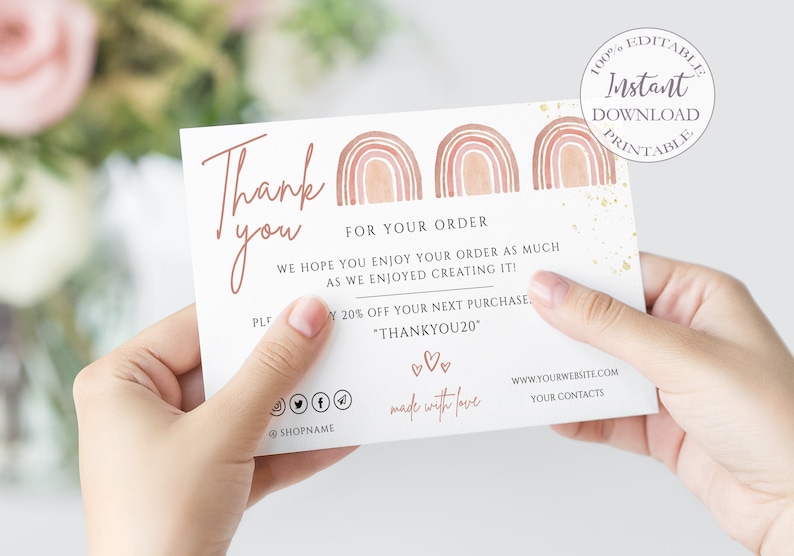 Thank You Insert Card Template Editable Rainbow Small | Etsy
