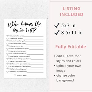 Who Knows the Bride Best Game | Printable Bridal Shower Game ...