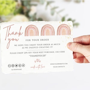 Thank You Insert Card Template, Editable Rainbow Small Business Cards ...