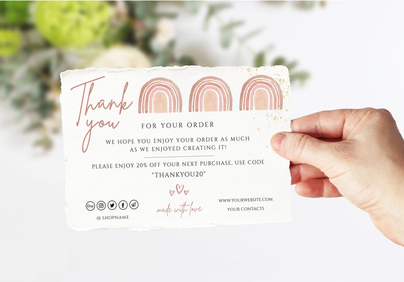 Thank You Insert Card Template Editable Rainbow Small | Etsy