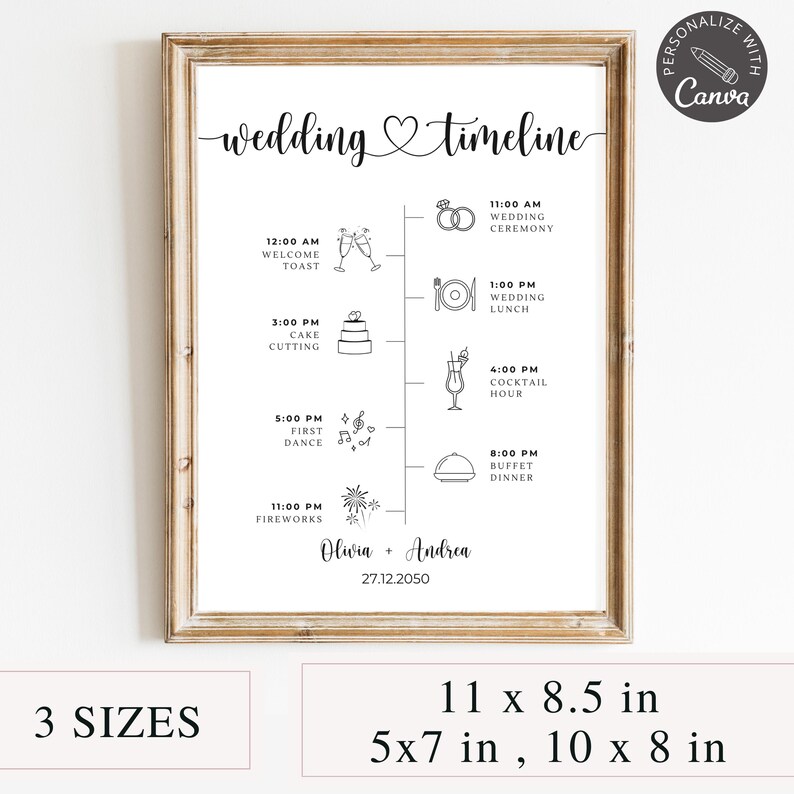 Wedding Timeline Sign Canva | Editable Wedding Itinerary Template ...