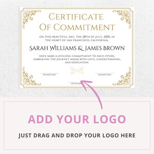 Certificate of Commitment Template I Canva Template, Editable Wedding ...
