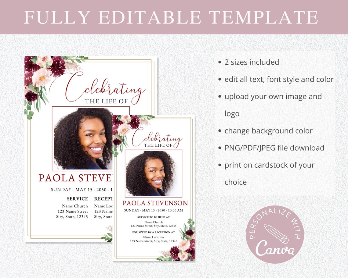 Funeral Announcement Template I Canvatemplate Printable I - Etsy