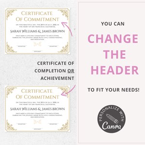 Certificate of Commitment Template I Canva Template, Editable Wedding ...