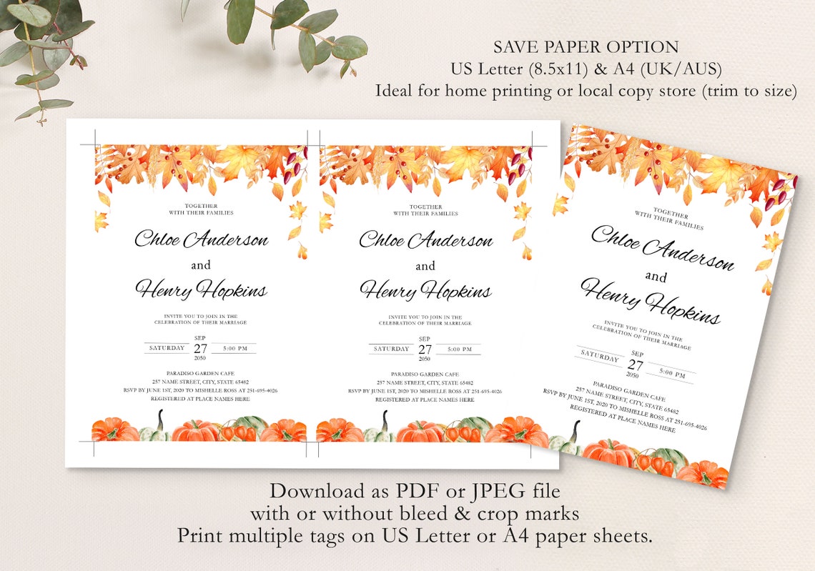 Fall Wedding Invitation Template Bundle Editable Fall Wedding - Etsy