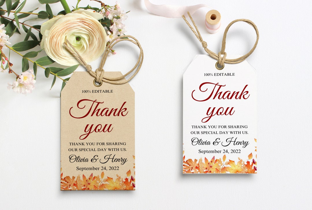 Fall Wedding Thank You Tags Editable, Fall Baby Shower Favor Tag ...