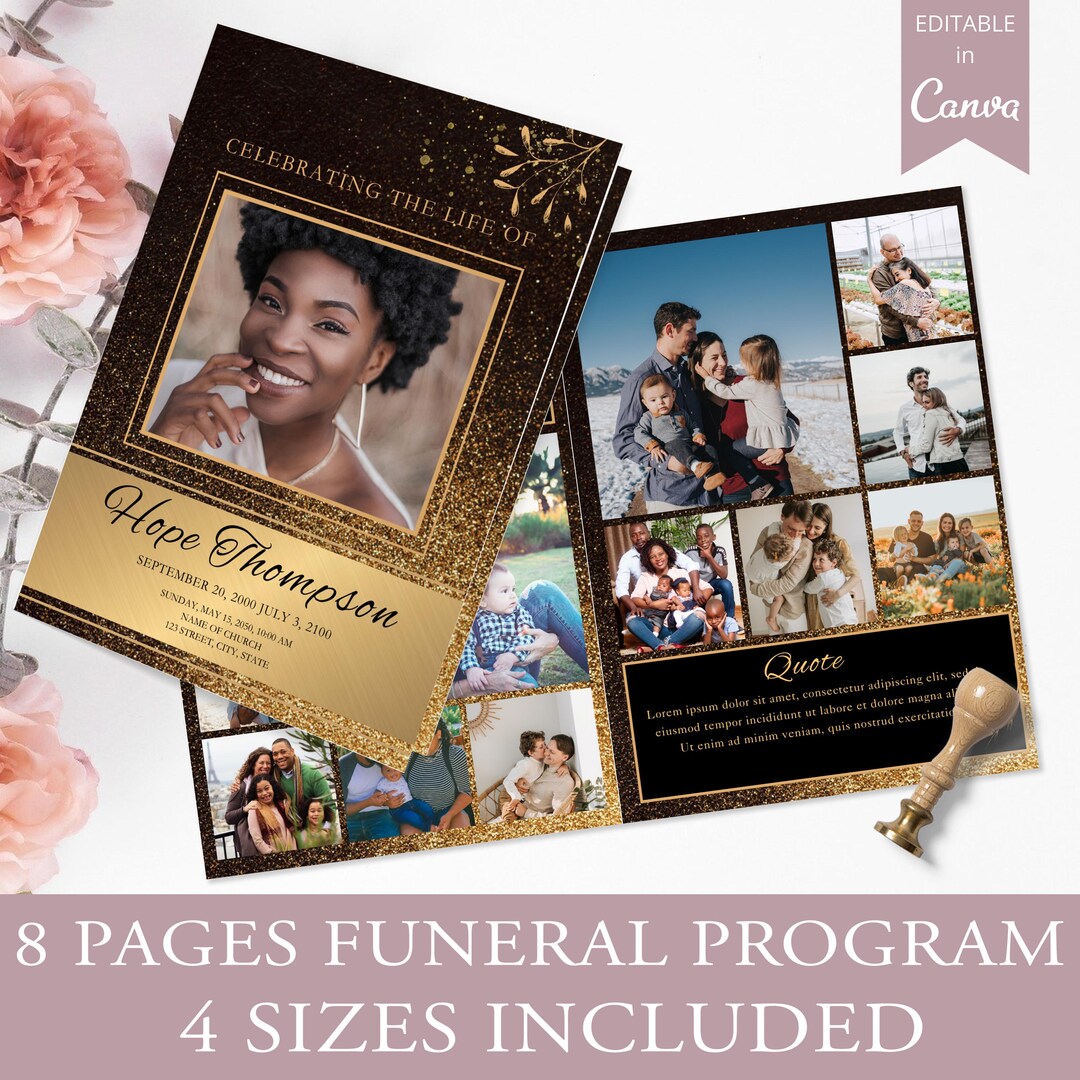 8 Page Funeral Program Template I Canva Template Printable, Celebration ...