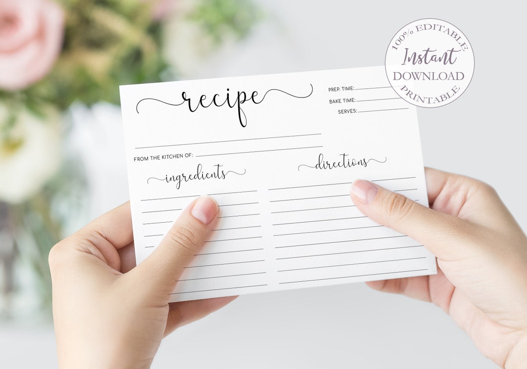 Recipe Cards Printable, Recipe Card Template, Recipe Cards 4x6, Modern ...