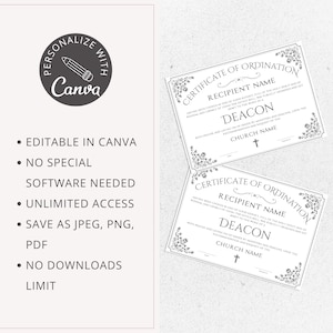 Editable Deacon Ordination Certificate | Minister License Canva ...