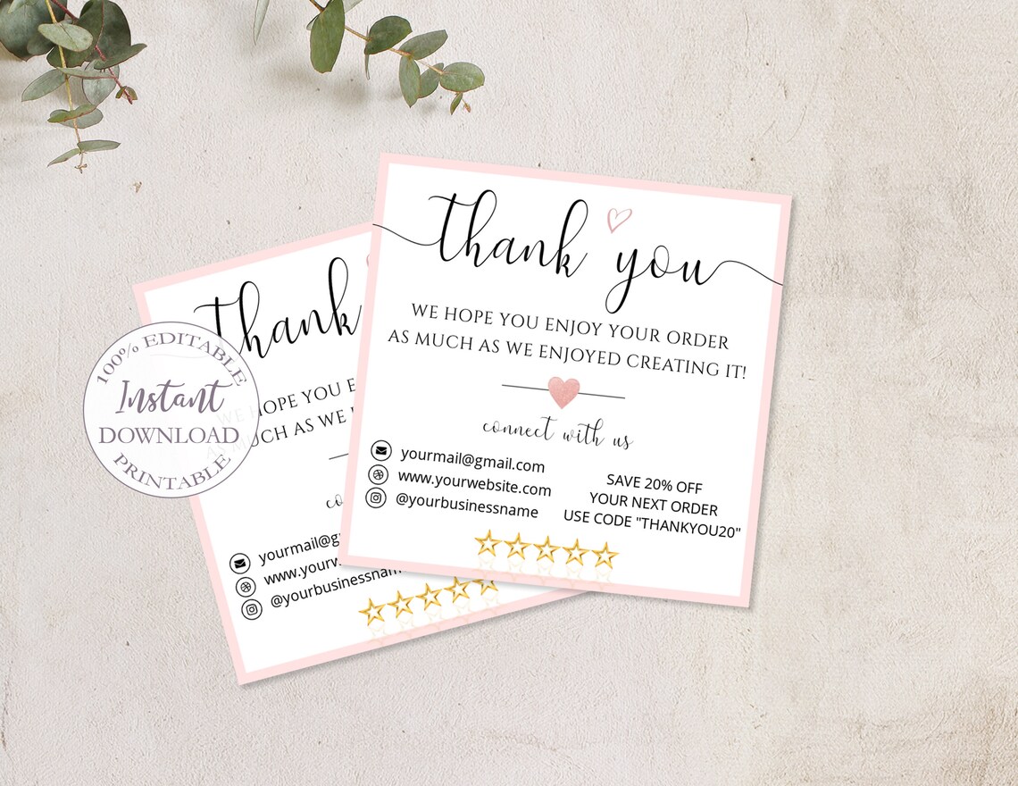 Poshmark Thank You Cards Template Editable Etsy Shop Card for - Etsy