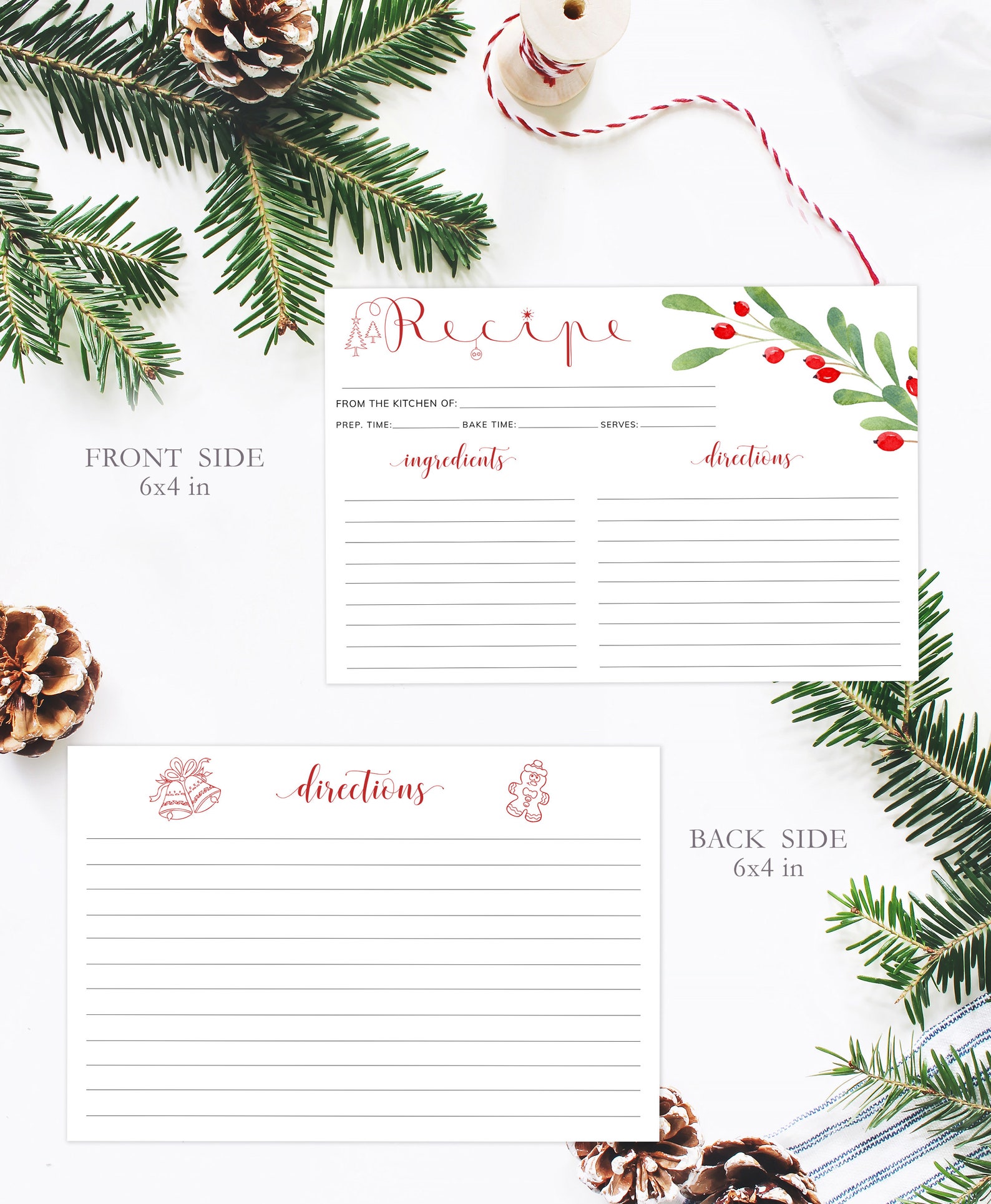 Christmas Recipe Cards Printable Holiday Recipe Card | Etsy