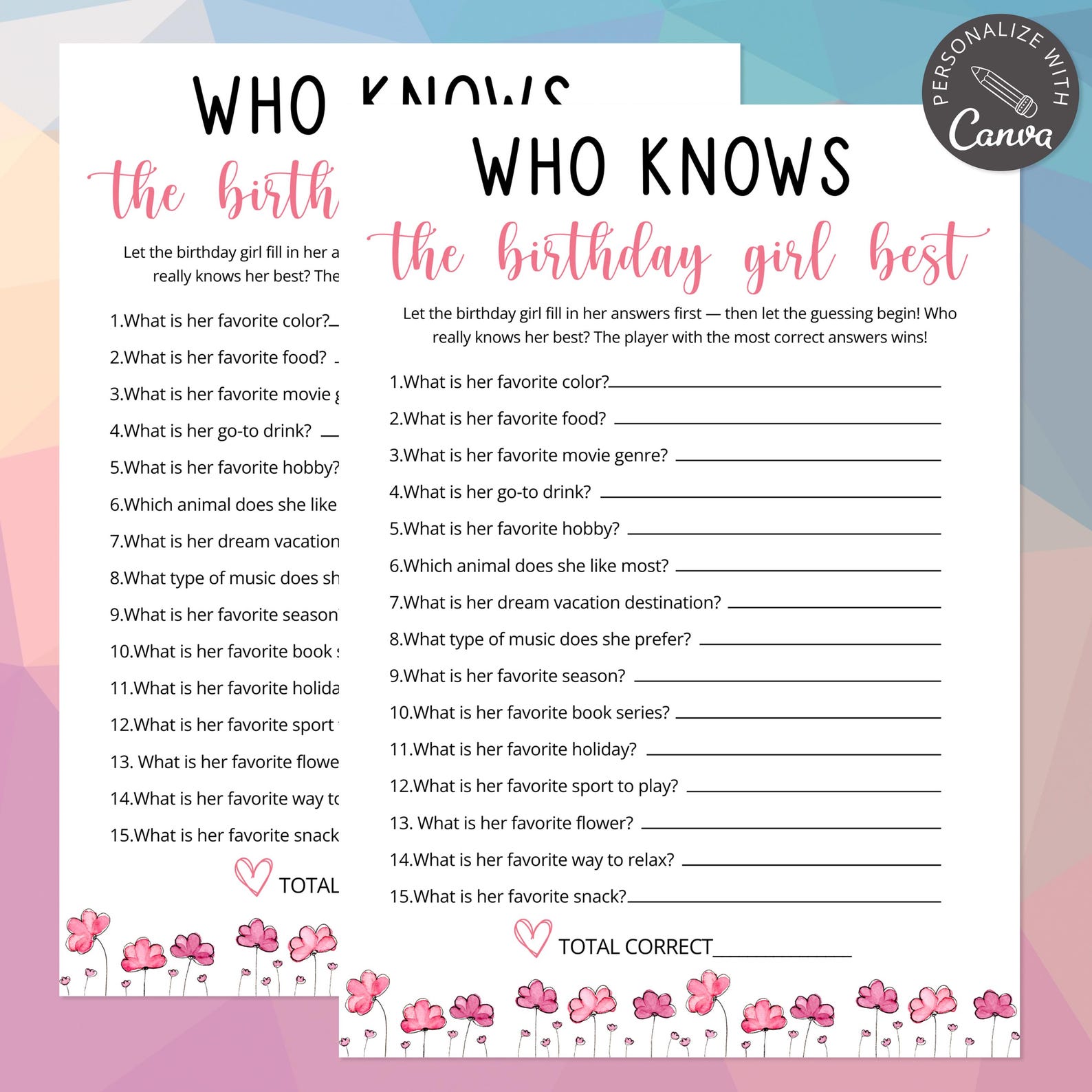 Who Knows the Birthday Girl Best Quiz Game | Canva Birthday Template ...